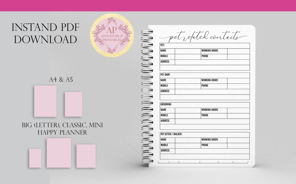 Pet Related Contacts Vet Contacts Pet Sitter Contacts Pet - Etsy