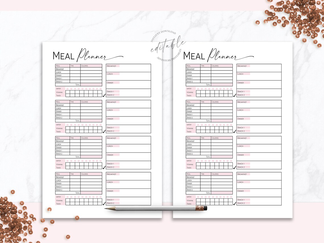 Fitness Meal Planner, Printable Fitness Meal Planner Insert, Food ...