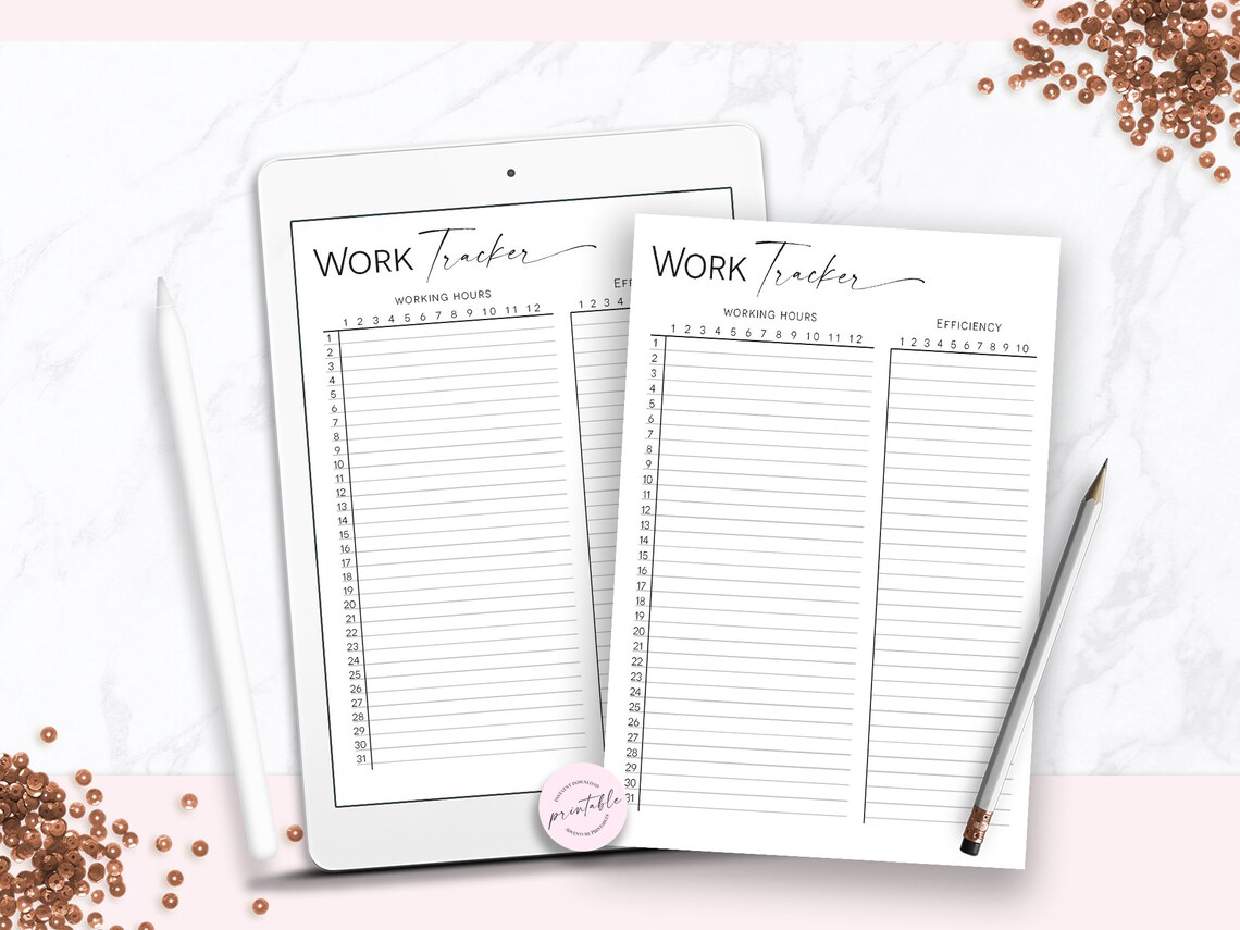 Work Tracker Planner Insert, Printable Working Hours Tracker, Work ...