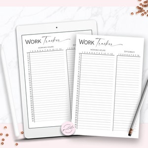 Work Tracker Planner Insert, Printable Working Hours Tracker, Work ...