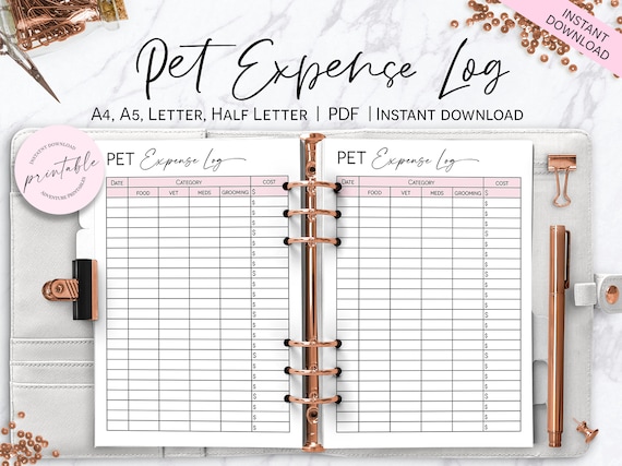 Pet Expense Tracker Pet Expenses Log Pet Cost Tracker | Etsy