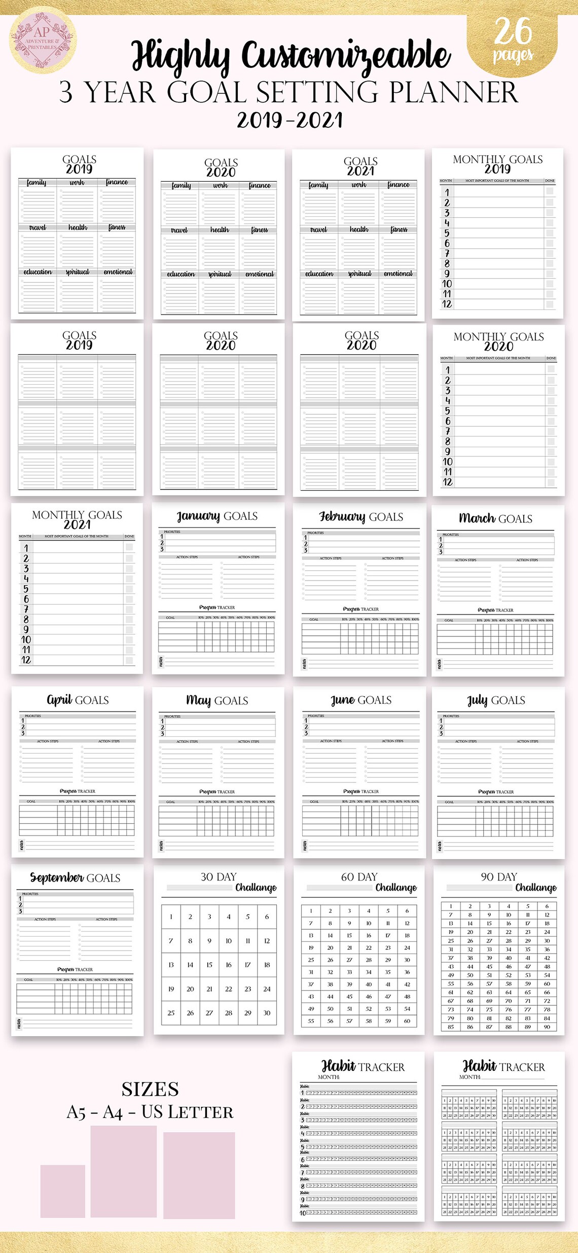 Goal Planner for 2019-2020-2021 Bundle Goal Setting Goal | Etsy