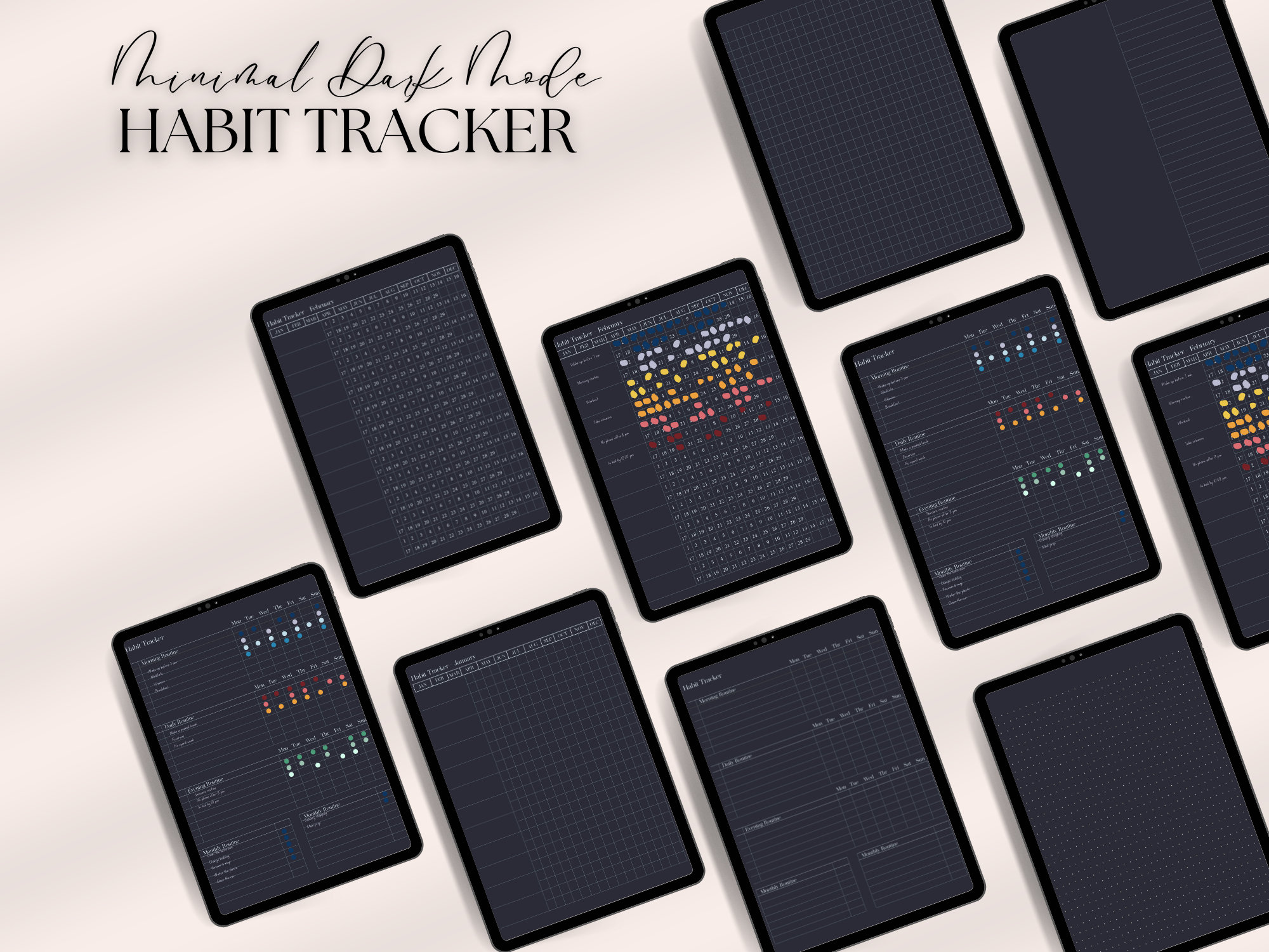 Dark Mode Habit Tracker for iPad and Tablet, Routine Tracker ...