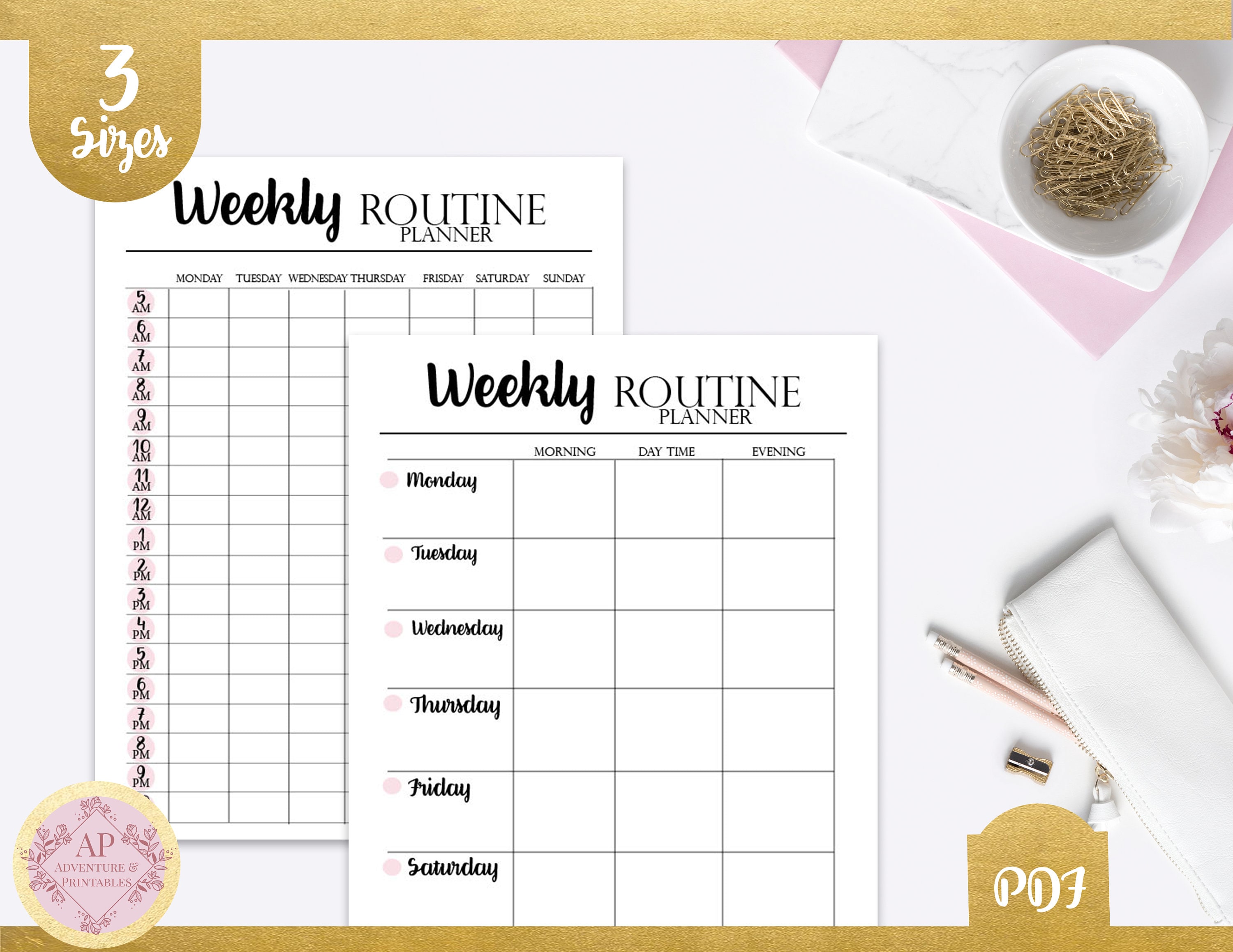 Weekly Routine Planner, Weekly Schedule Planner, Weekly Planner, Hourly ...