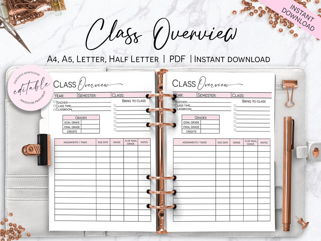 Class Overview Planner, Semester Class Overview, Collage Classes List ...