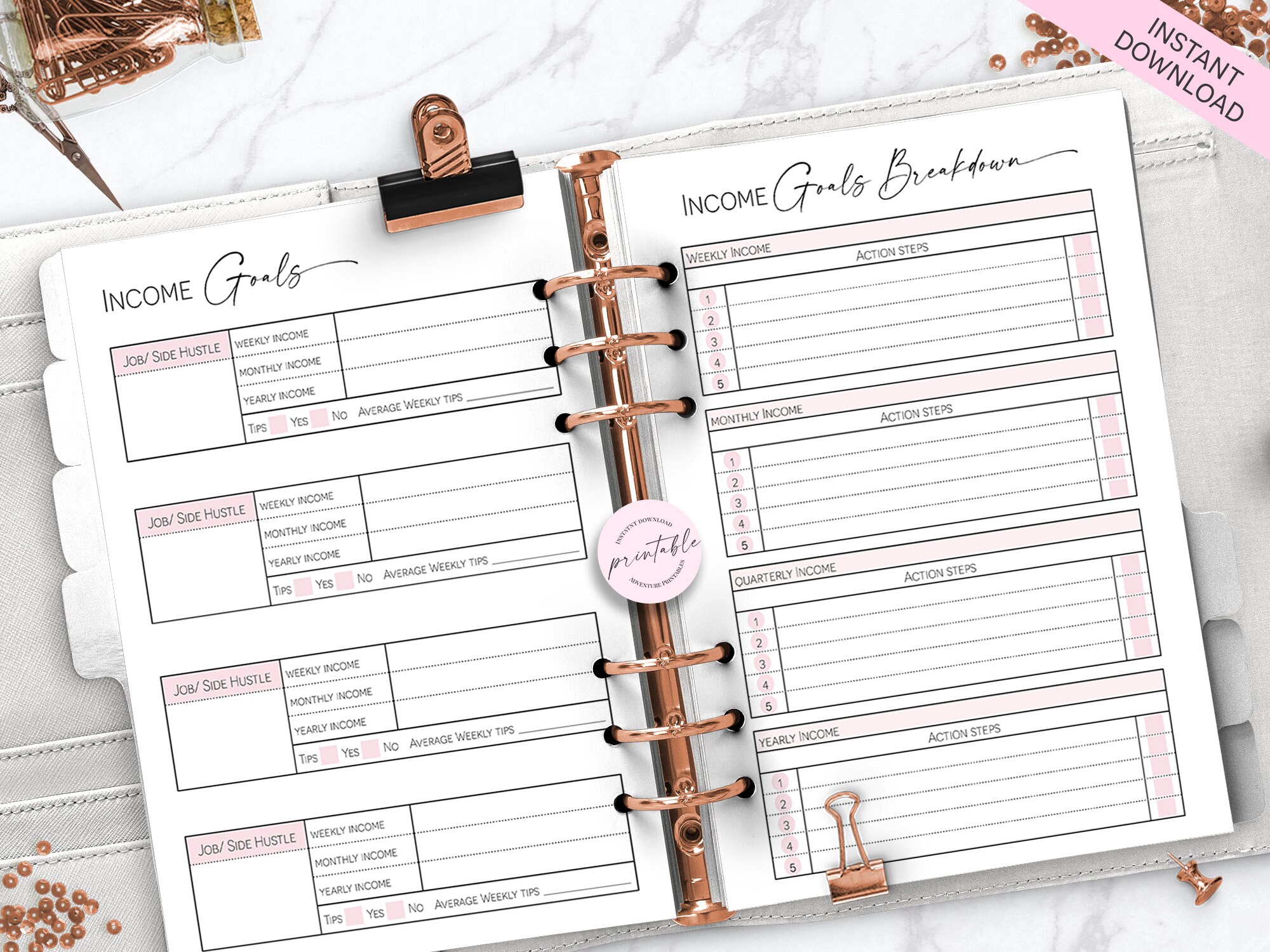 Income Goals Tracker, Yearly Income Planner Insert, Income Goals ...