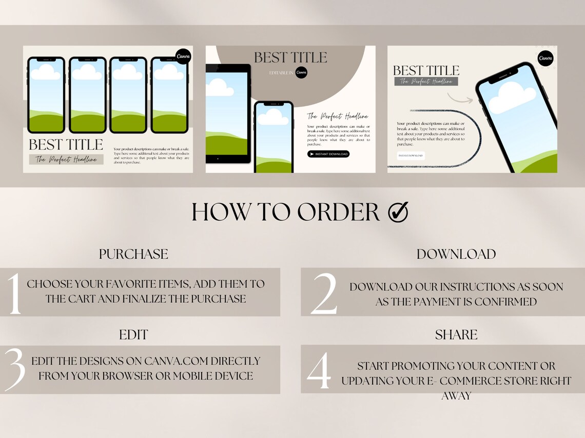 Editable Digital Product Listing Image Templates Social Media - Etsy