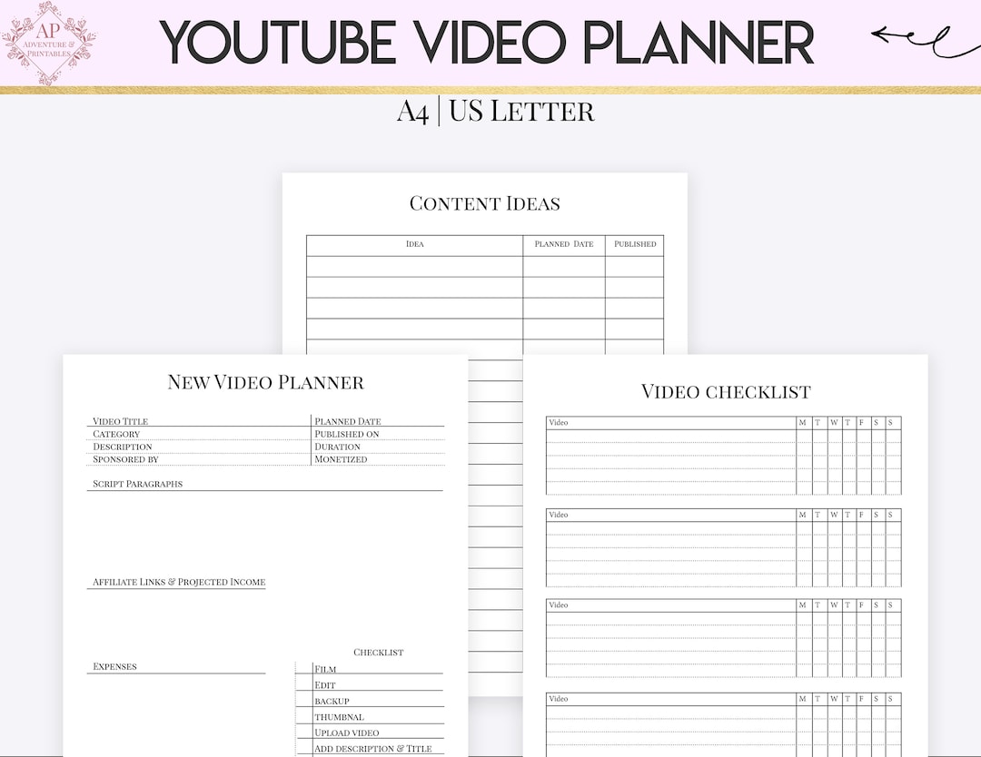 Youtube Video Checklist, Youtube Video Planner, Video Ideas List - Etsy