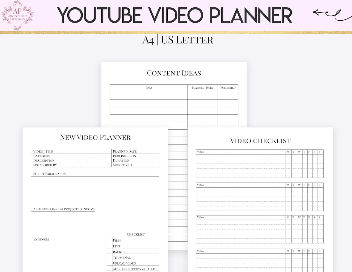 Youtube Video Checklist, Youtube Video Planner, Video Ideas List - Etsy