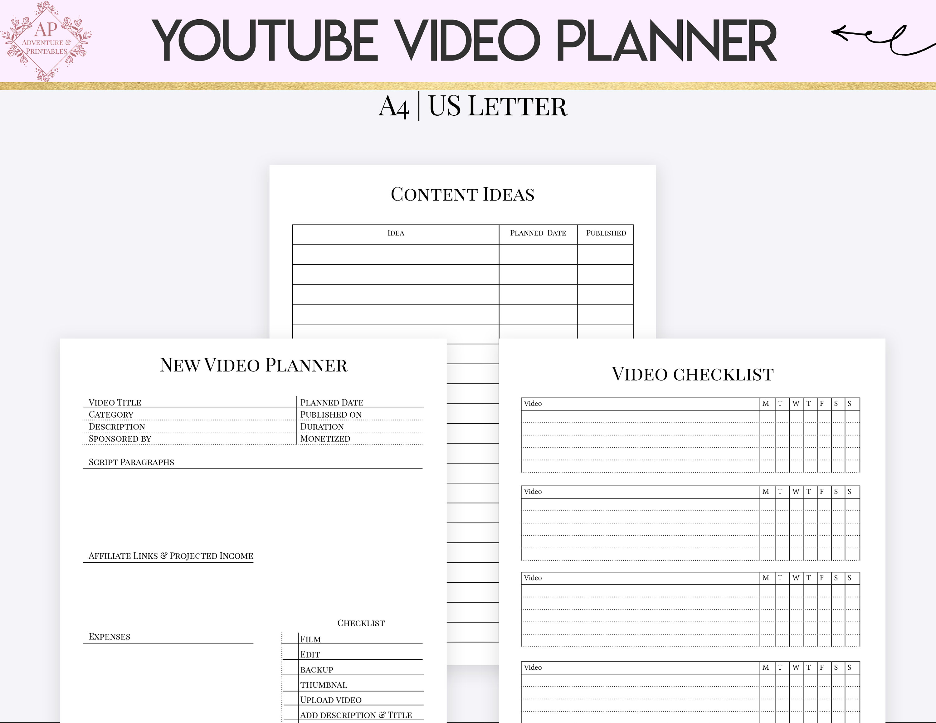 Youtube Video Checklist, Youtube Video Planner, Video Ideas List - Etsy