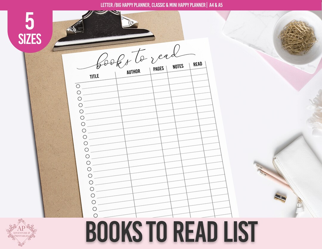 Books to Read and Reading Progress Tracker, Books Tracker Insert, Happy ...