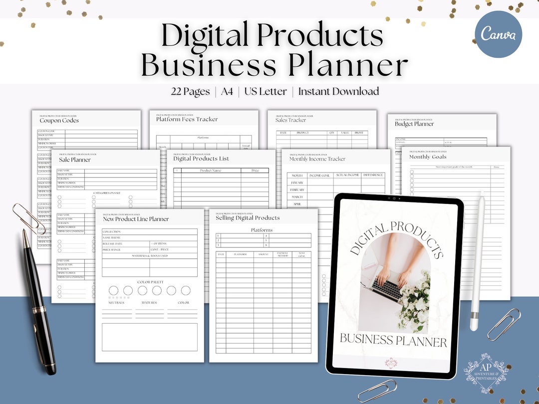 Digital Products Seller Business Planner, Digital Products Shop Planner ...