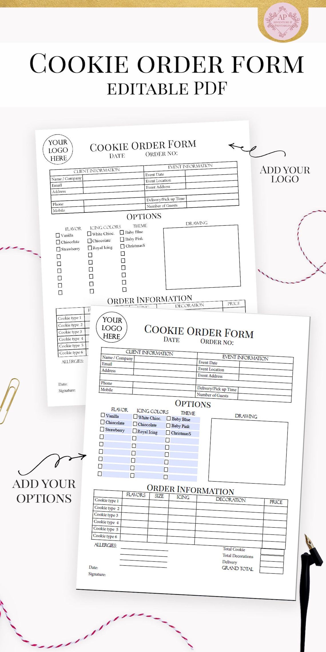 Custom Cookie Order Form Bakery Forms Cookie Order Form - Etsy