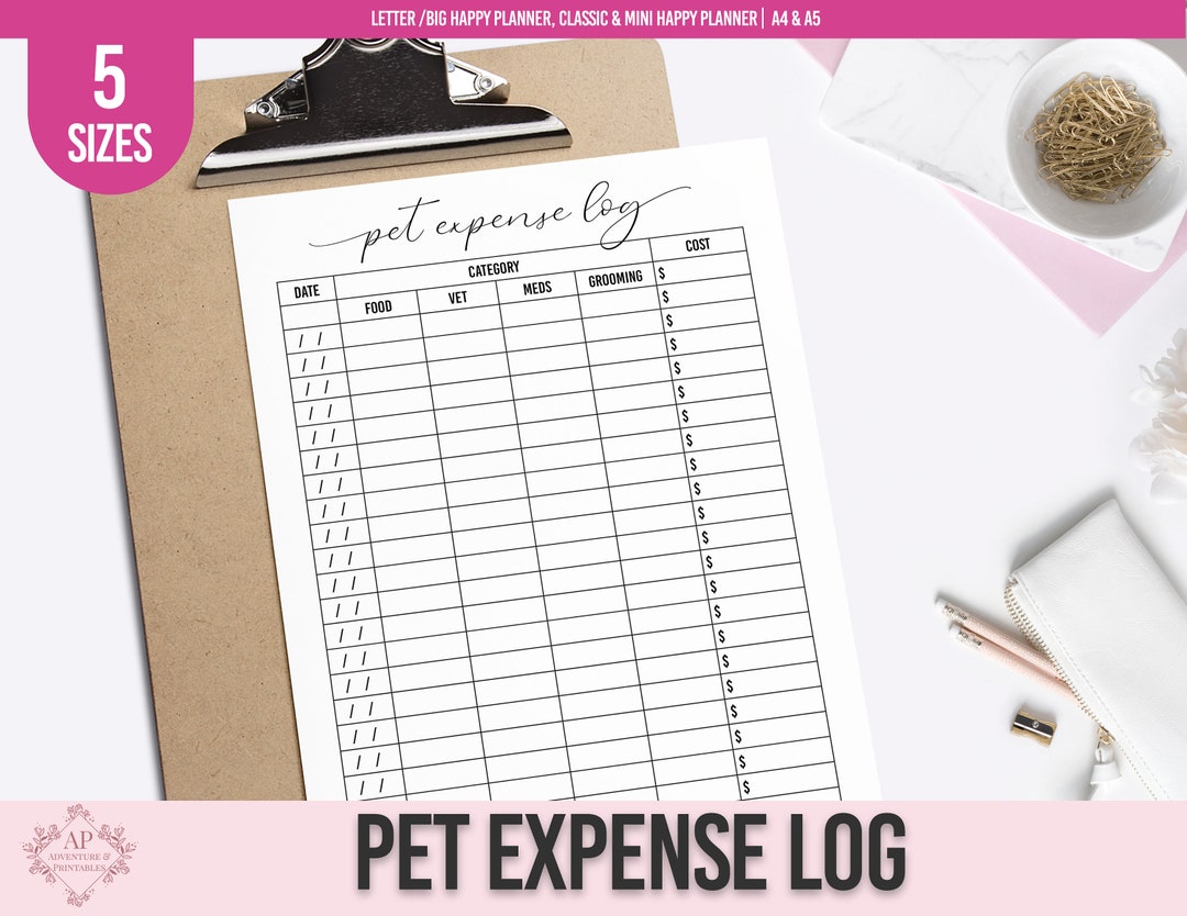 Pet Expense Tracker, Pet Expenses Log, Pet Cost Tracker, Printable Happy Planner Insert - Etsy