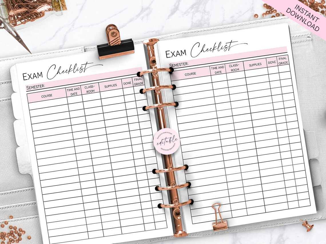 Exam Check List Student Exam Preparation List Semester Exams - Etsy New ...