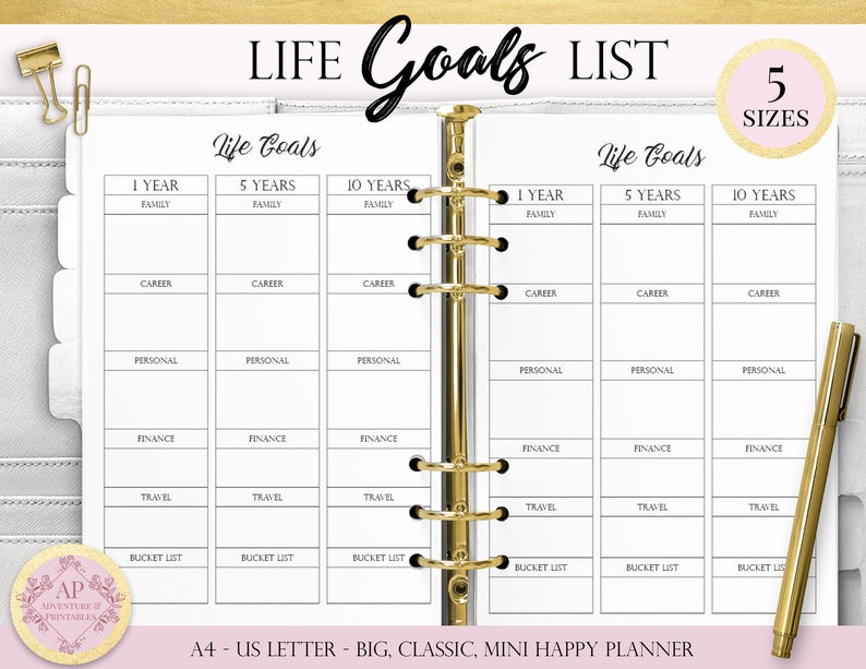 Life Goals - Printable Classic Happy Planner Page, Life Planner, Long ...