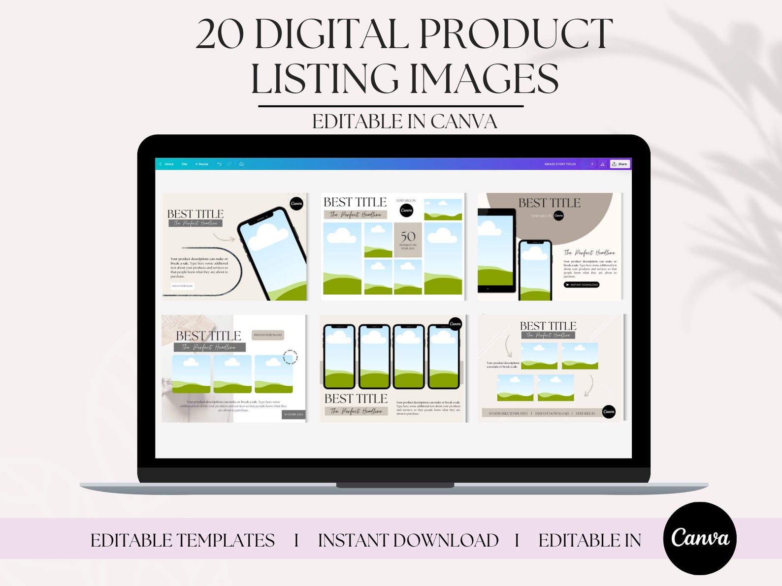 Editable Digital Product Listing Image Templates, Social Media Template ...