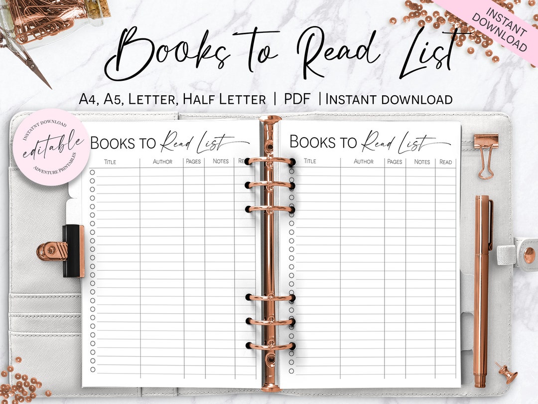 Books to Read and Reading Progress Tracker, Books Tracker Insert, Happy ...