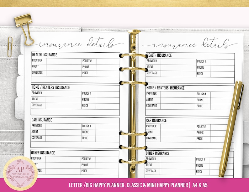 Insurance Information Tracker, Household Insurance Details, Car ...