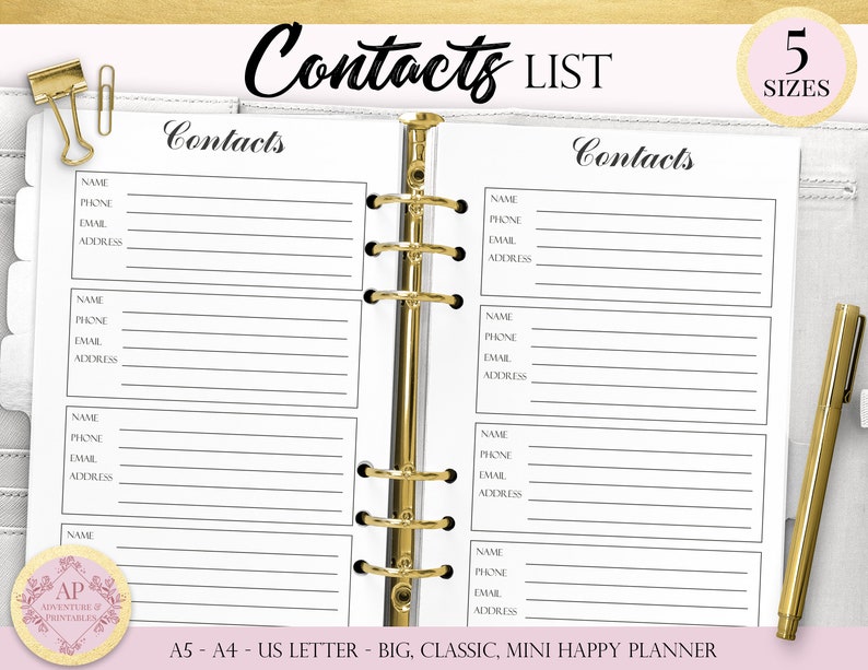 Contacts Page Personal Contacts List Phone Numbers List | Etsy