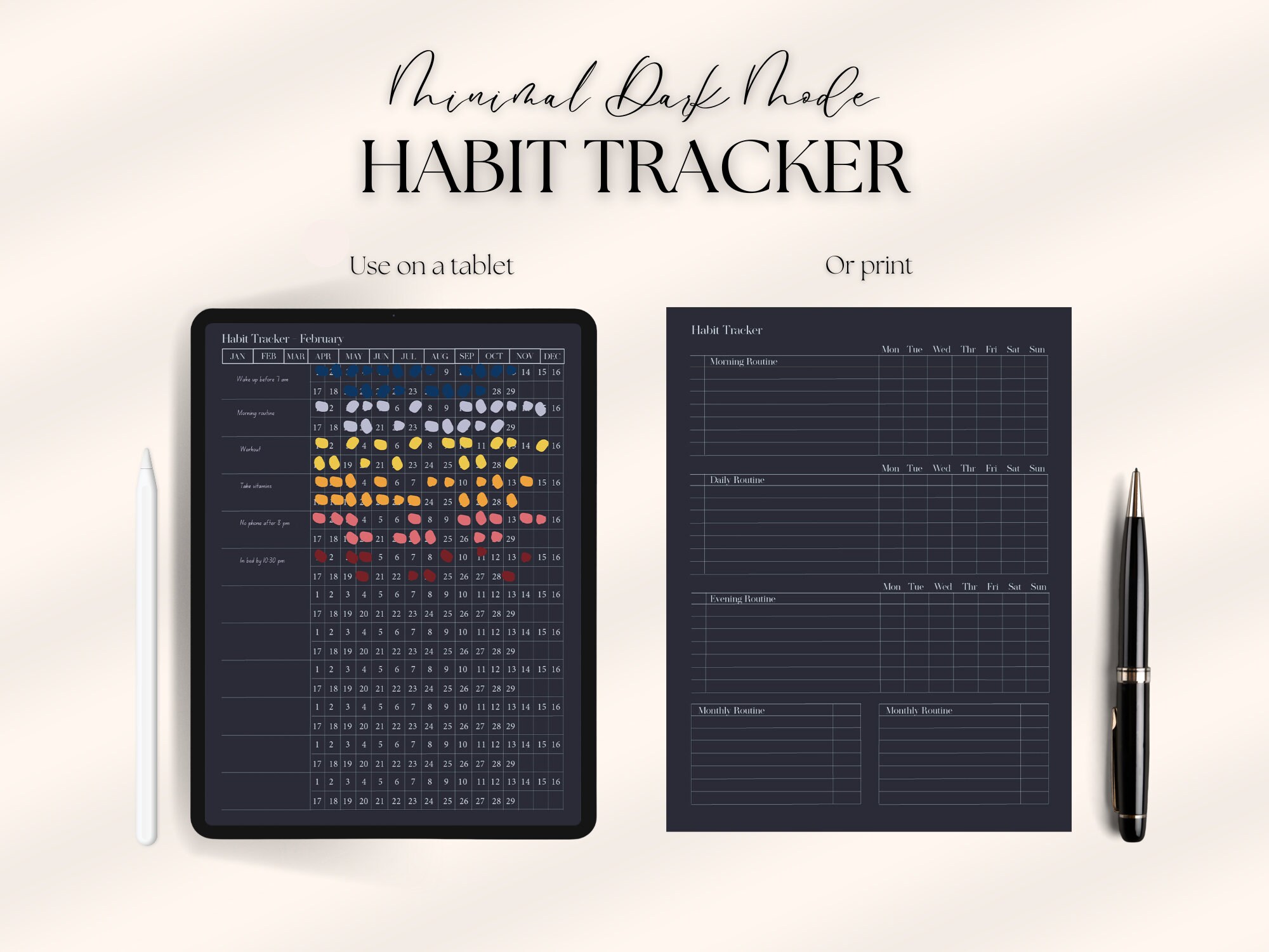 Dark Mode Habit Tracker for iPad and Tablet, Routine Tracker ...