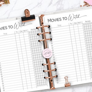 Movies to Watch List Printable Planner, Movies Tracker, Movie Planner ...