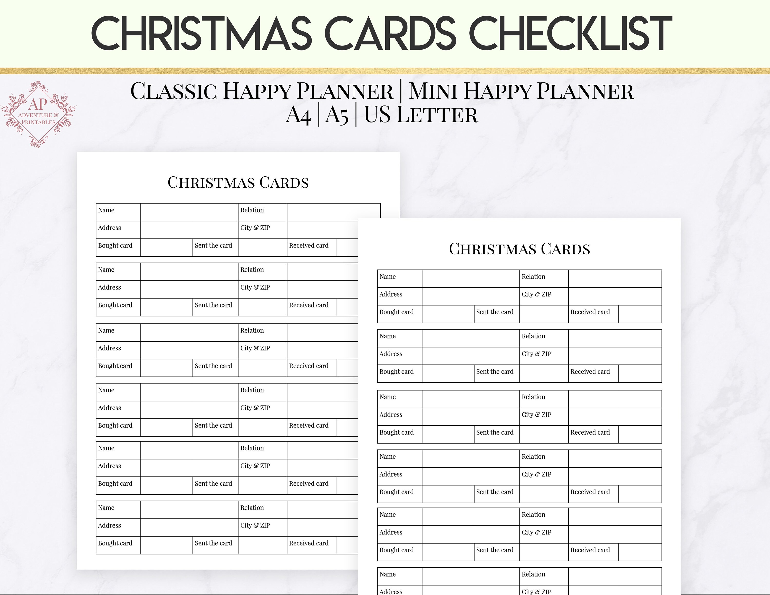Christmas Cards Checklist, Cards to Send List, Holiday Cards List - Etsy