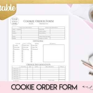 Custom Cookie Order Form, Bakery Forms, Cookie Order Form, Baking ...