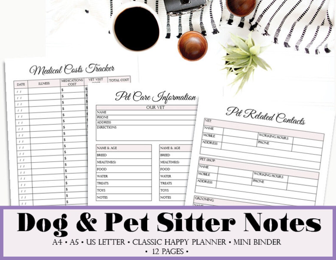 Pet Planner, Pet Sitter Notes, Pet Sitter Instructions, Dog Walker ...