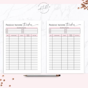 Passive Income Tracker, Monthly Passive Income Printable Page, Income ...