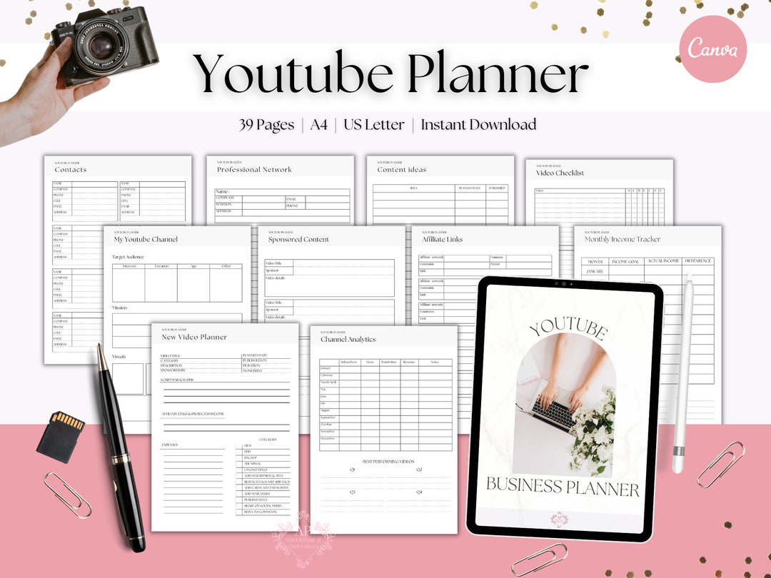 Youtube Content Strategy Planner, Social Media Planner Printable ...