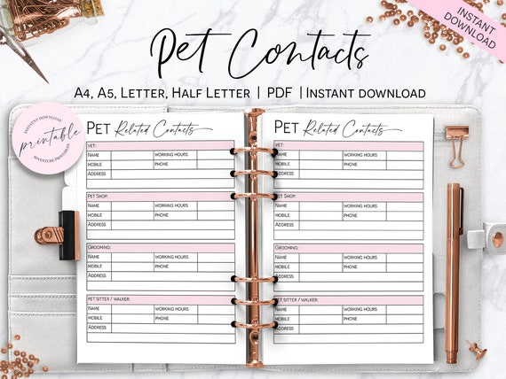 Pet Related Contacts Vet Contacts Pet Sitter Contacts Pet | Etsy