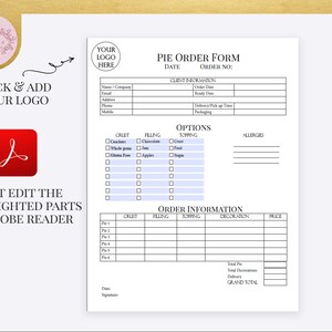Pie Order Form, Editable Bakery Forms, Custom Pie Order Form, Pie ...