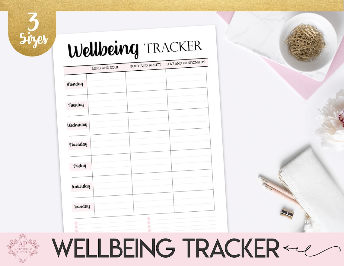 Wellbeing Tracker, Wellbeing Journal, Health and Wellbeing Tracker ...