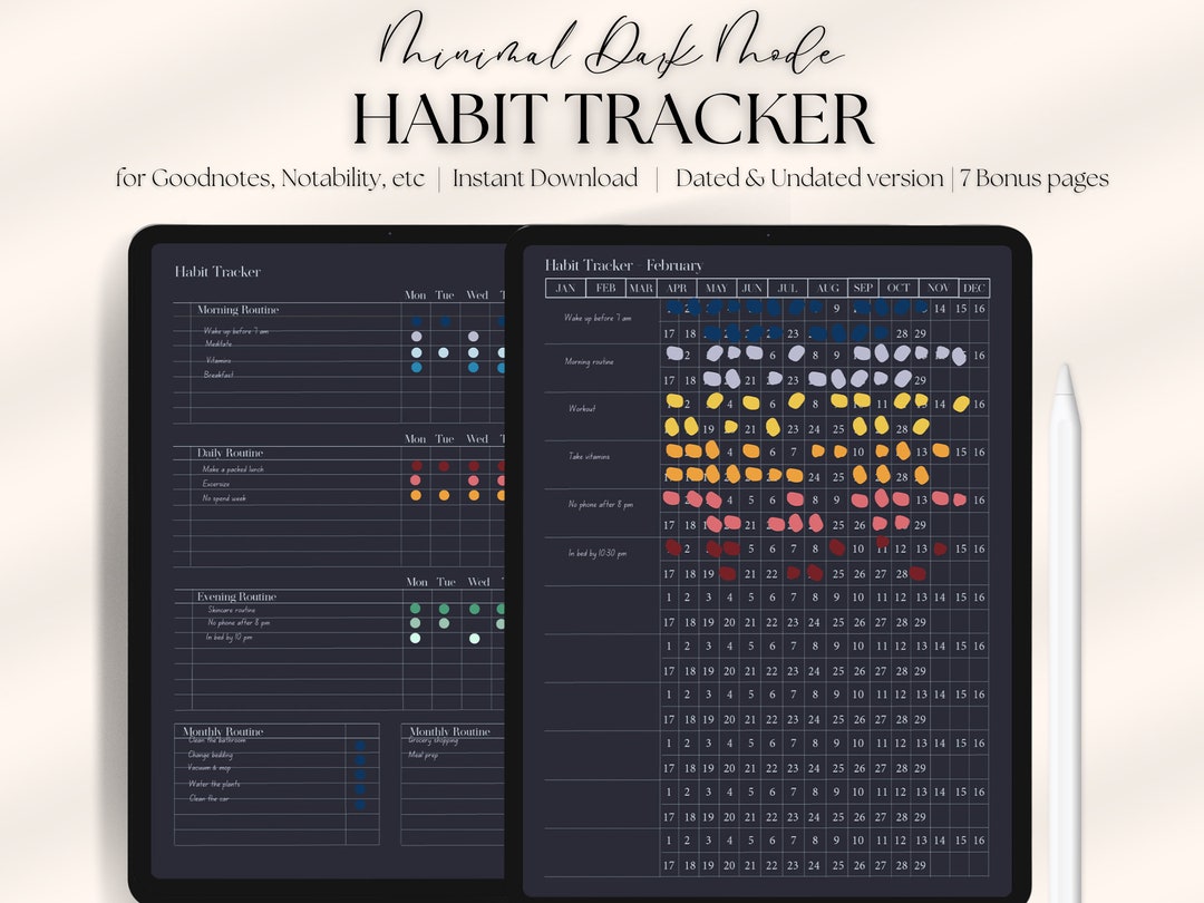 Dark Mode Habit Tracker for iPad and Tablet, Routine Tracker ...