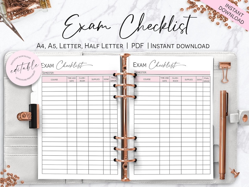 Exam Check List, Student Exam Preparation List, Semester Exams List ...