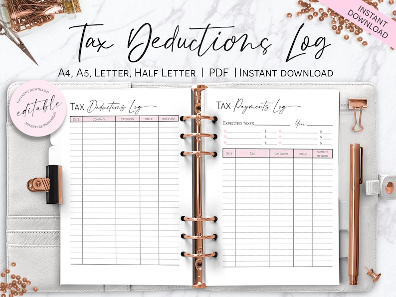 Tax Deductions Log, Tax Deductions Tracker, Tax Time Deductions ...