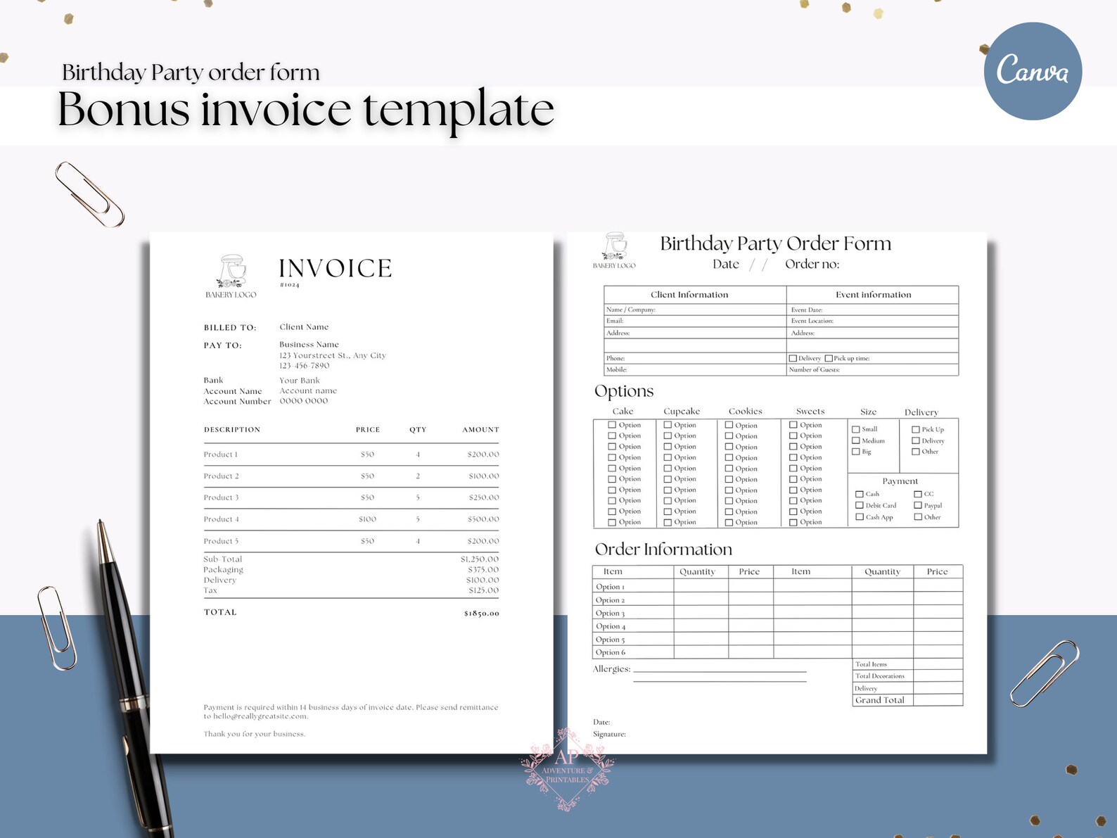 Birthday Party Sweets Order Form, Editable Bakery Forms, Cake Order ...