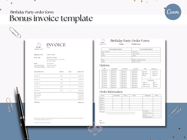 Birthday Party Sweets Order Form, Editable Bakery Forms, Cake Order ...