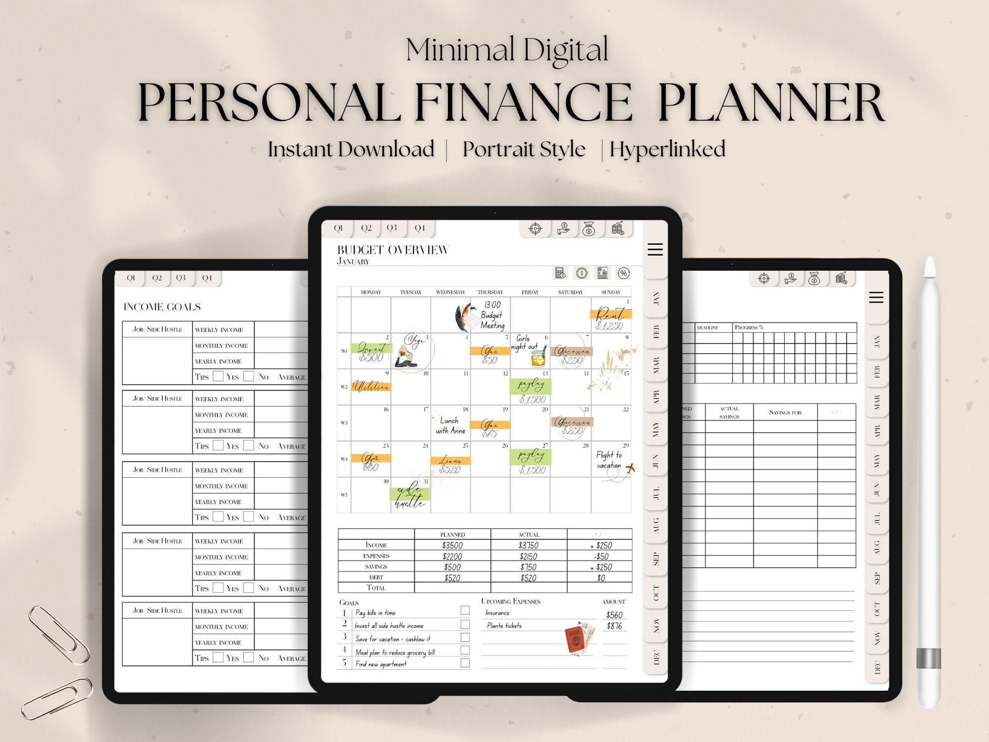 Minimal Budget Digital Planner for Goodnotes and Notability, Personal ...