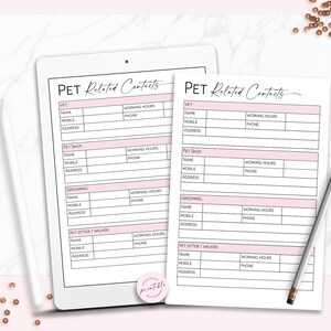Pet Related Contacts, Vet Contacts, Pet Sitter Contacts, Pet Planner ...