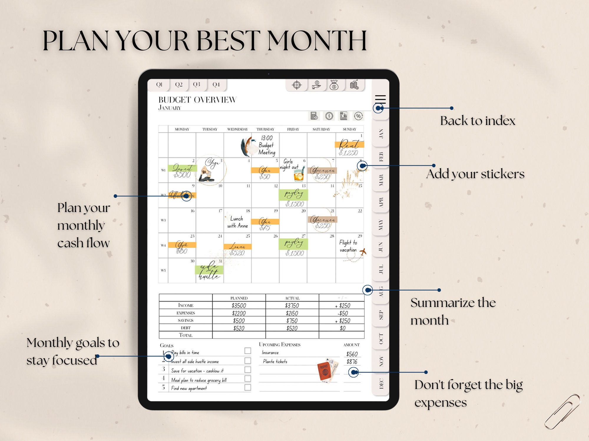Minimal Budget Digital Planner for Goodnotes and Notability, Personal ...