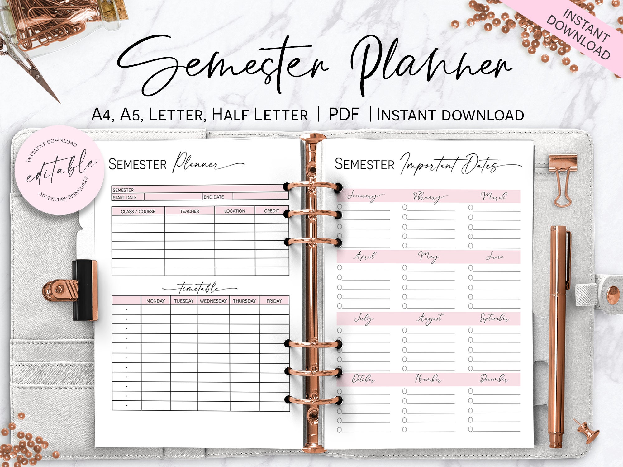 Semester Planner, Student Semester Planner, Collage Semester ...