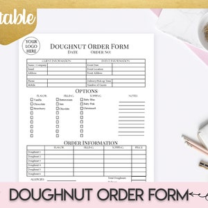 Doughnut Order Form,editable Doughnut Form, Bakery Forms, Baking ...