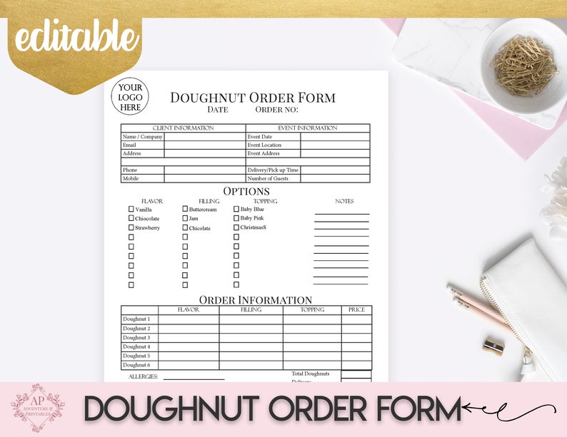 Doughnut Order Form,editable Doughnut Form, Bakery Forms, Baking ...