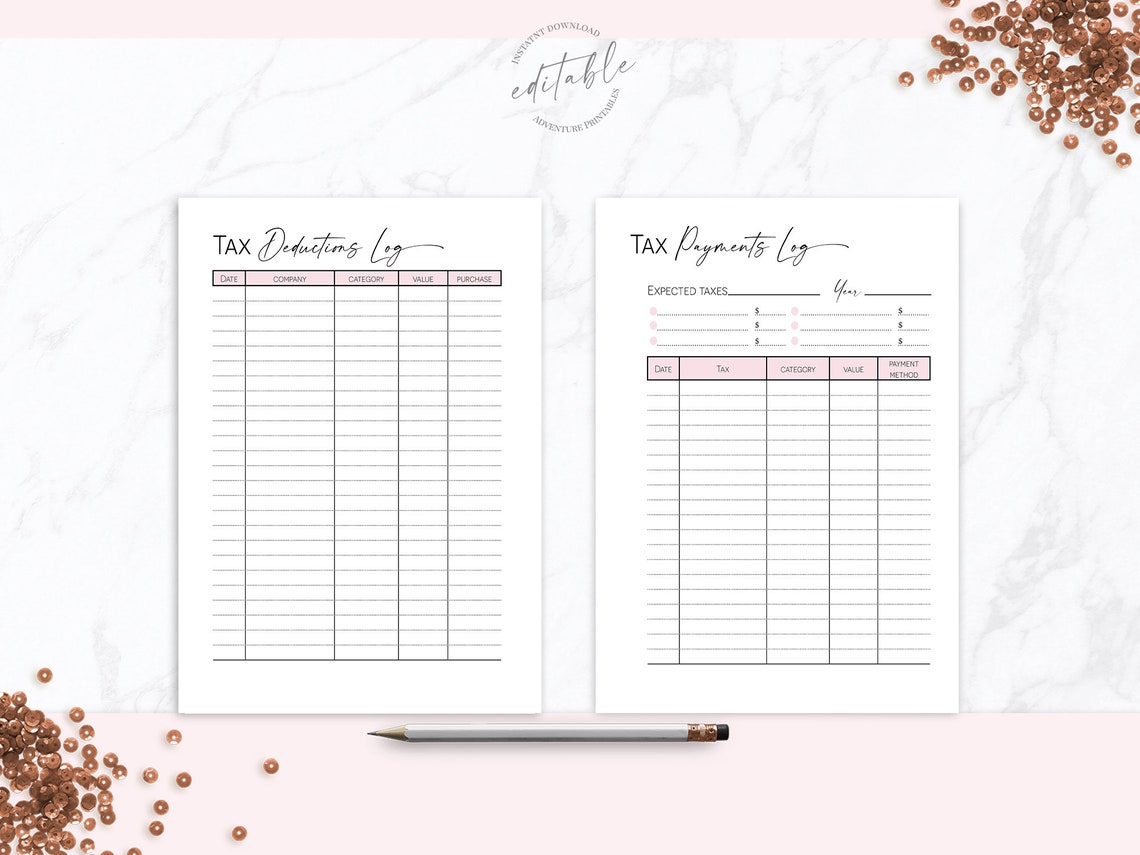 Tax Deductions Log, Tax Deductions Tracker, Tax Time Deductions ...