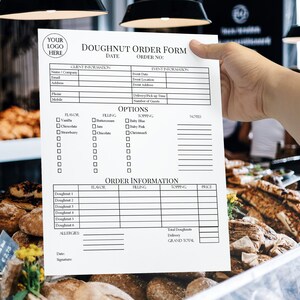 Doughnut Order Form,editable Doughnut Form, Bakery Forms, Baking ...