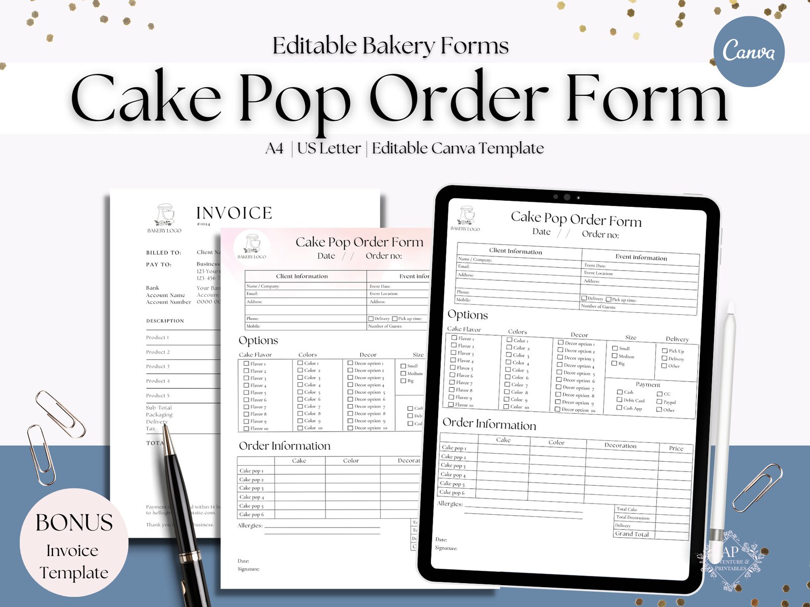 Custom Cake Pop Order Form, Bakery Forms, Cake Pop Order Form, Baking ...