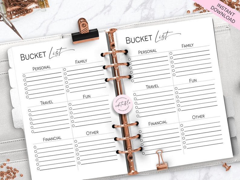 Personal Bucket List, Bucket List Planner Insert - Etsy