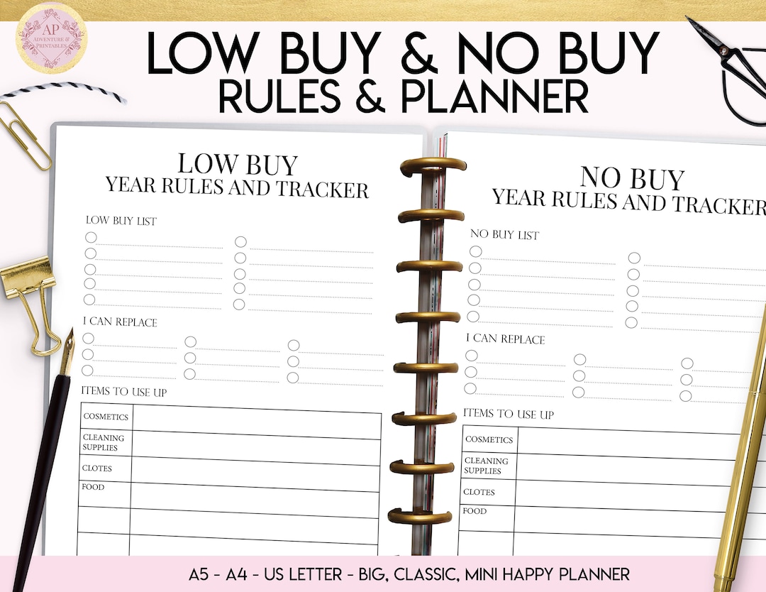 No Buy and Low Buy Rules Planner, Minimalism Planner, Savings Planner ...